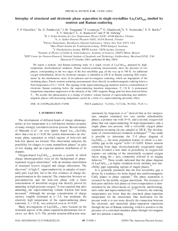 (PDF) Interplay of structural and electronic phase separation in single-crystalline La2CuO4.05 ...