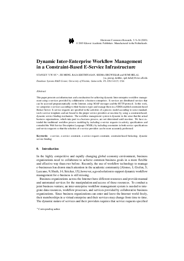 (PDF) Dynamic Inter-Enterprise Workflow Management in a Constraint-Based E-Service Infrastructure