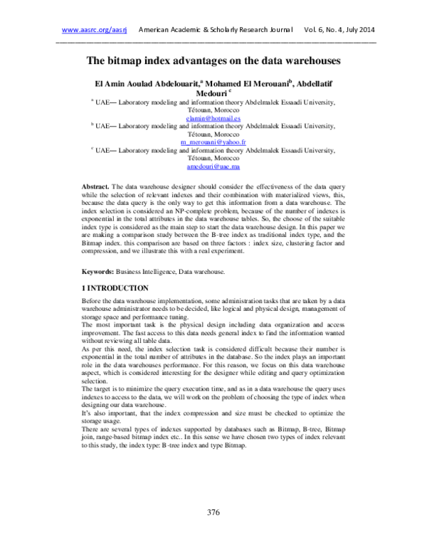 Pdf The Bitmap Index Advantages On The Data Warehouses