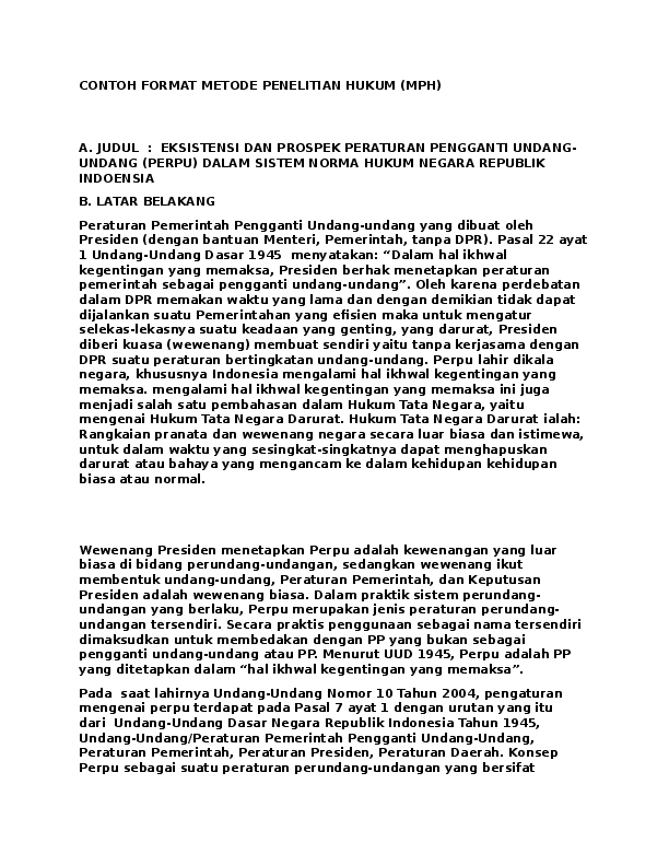 (DOC) CONTOH FORMAT METODE PENELITIAN HUKUM (MPH) A. JUDUL : EKSISTENSI ...