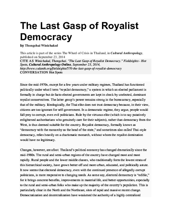 (PDF) 2014 "The Last Gasp of Royalist Democracy" Fieldsights - Hot Spots