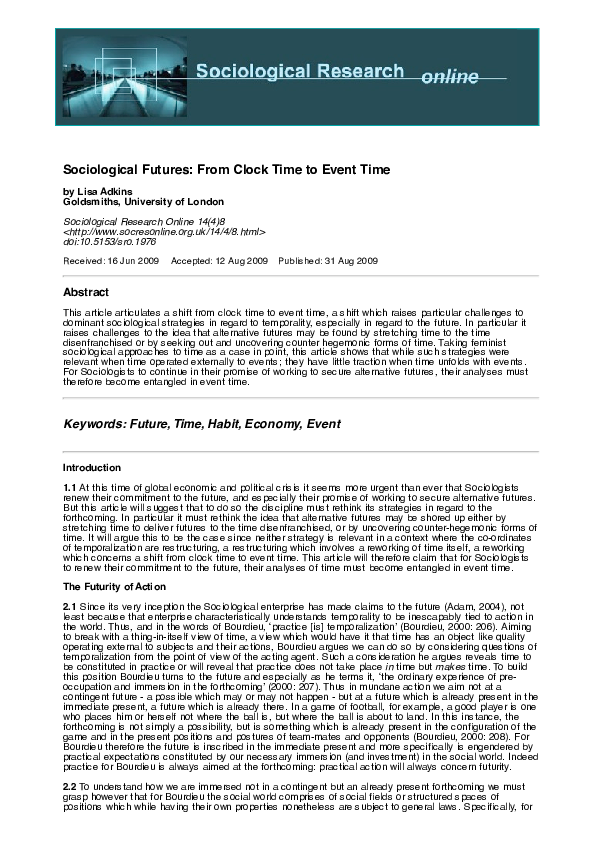 (PDF) Sociological Futures: From Clock Time to Event Time