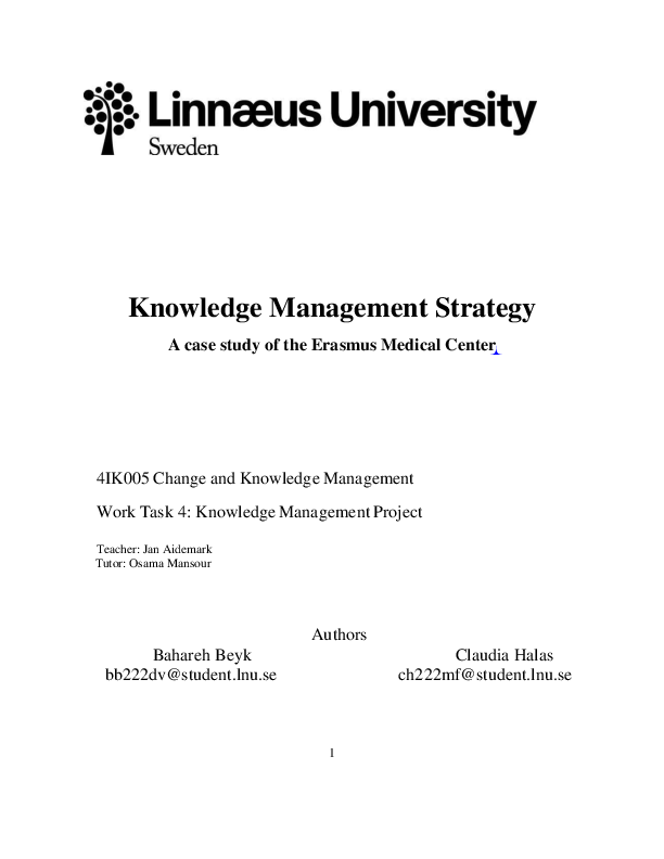 (PDF) Knowledge Management Strategy; A case study of the Erasmus ...