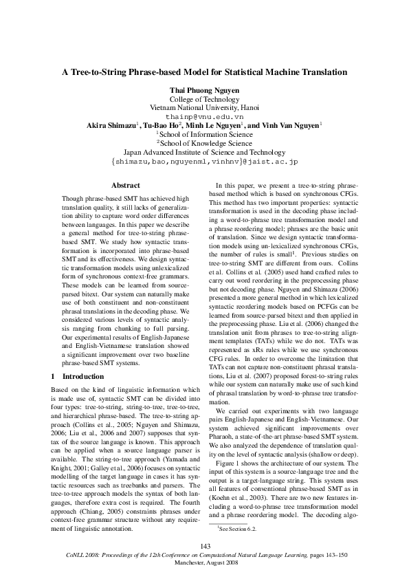 (PDF) A Tree-to-String Phrase-based Model for Statistical Machine Translation
