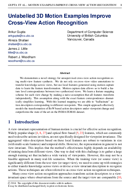 (PDF) Unlabelled 3D Motion Examples Improve Cross-View Action Recognition