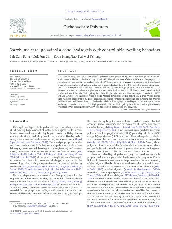 Starch–maleate–polyvinyl alcohol hydrogels with controllable swelling ...