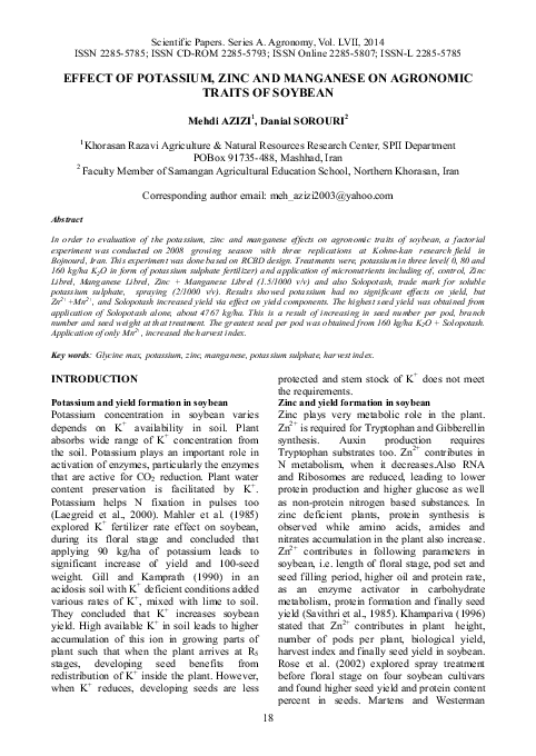(PDF) EFFECT OF POTASSIUM, ZINC AND MANGANESE ON AGRONOMIC TRAITS OF SOYBEAN