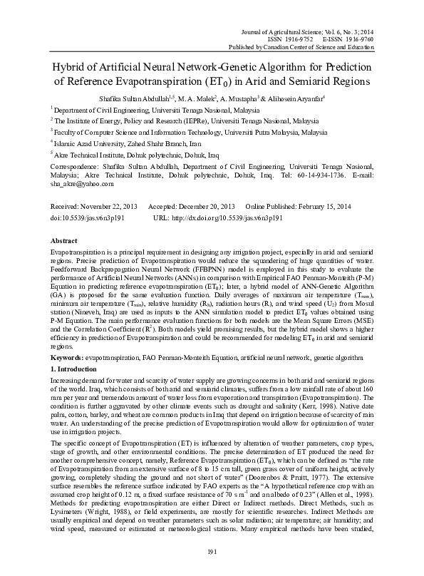 Pdf Hybrid Of Artificial Neural Network Genetic Algorithm For Prediction Of Reference