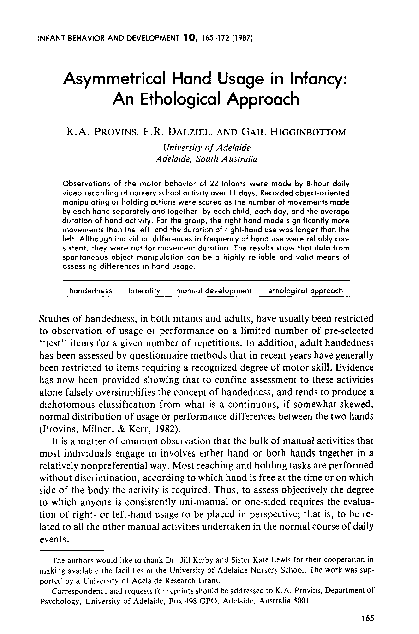 (PDF) Asymmetrical hand usage in infancy: An ethological approach