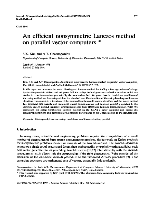 (PDF) An efficient nonsymmetric Lanczos method on parallel vector computers | Anthony T ...