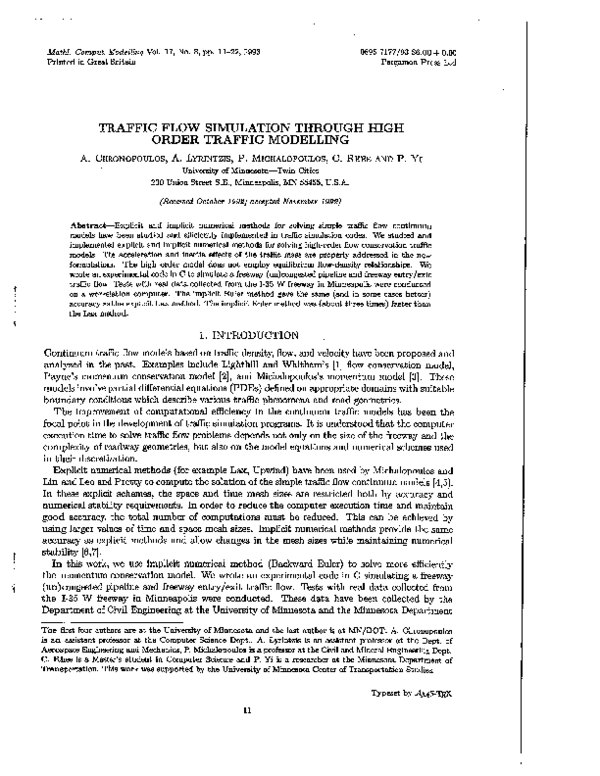 (PDF) Traffic flow simulation through high order traffic modelling