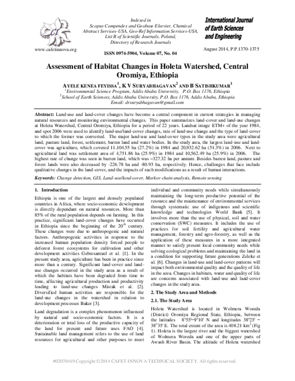 Assessment of Habitat Changes in Holeta Watershed, Central Oromiya ...