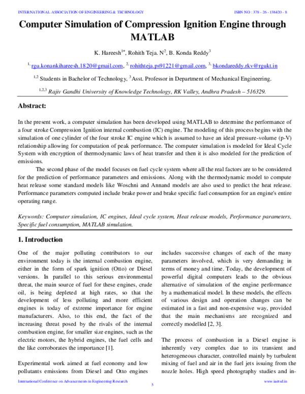 Pdf Iaetsd Computer Simulation Of Compression Ignition Engine Through