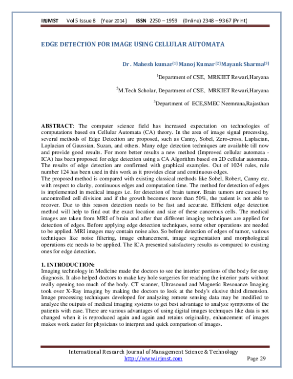 Pdf Edge Detection For Image Using Cellular Automata