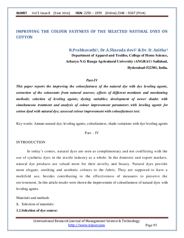(PDF) IMPROVING THE COLOUR FASTNESS OF THE SELECTED NATURAL DYES ON COTTON
