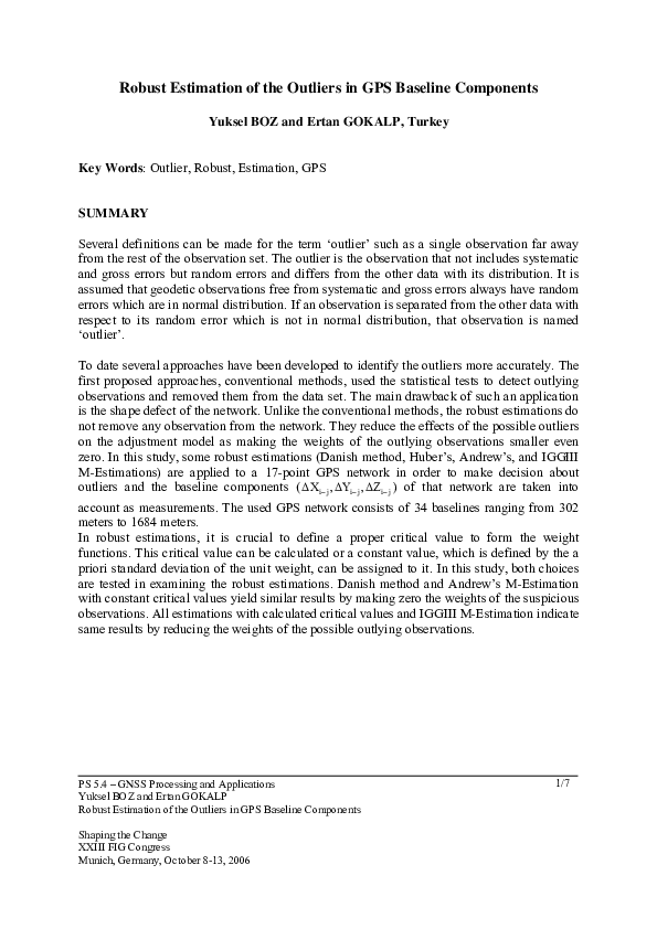 (PDF) Robust Estimation of the Outliers in GPS Baseline Components