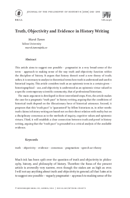 (PDF) Truth, Objectivity and Evidence in History Writing