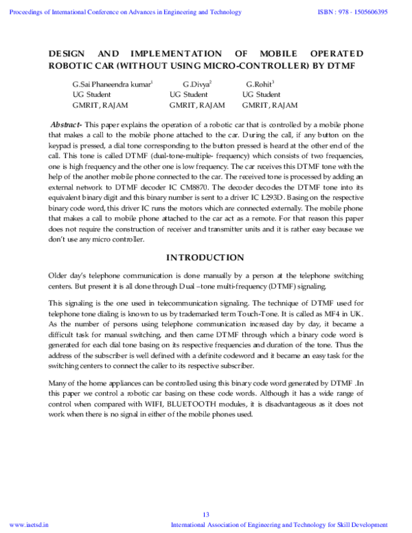 Pdf Iaetsd Design And Implementation Of Mobile Operated Robotic Car Without Using Micro