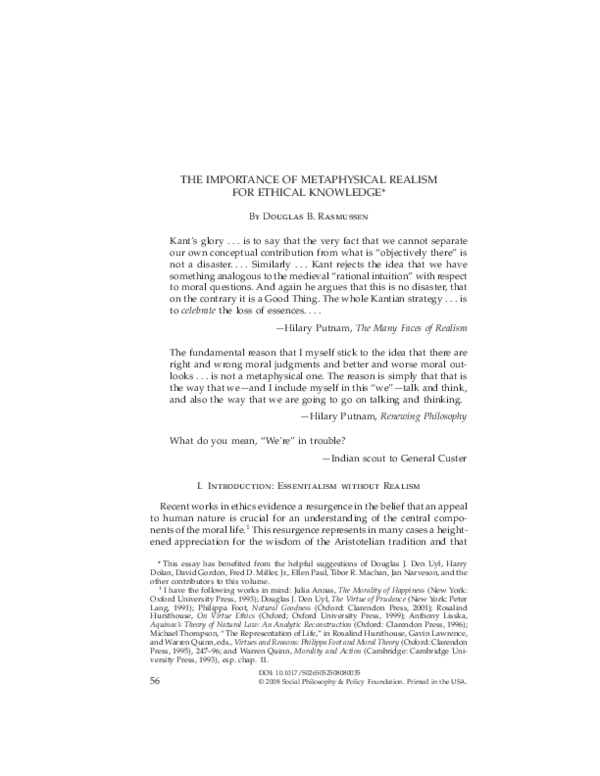 (PDF) Importance of Metaphysical Realism for Ethical Knowledge ...