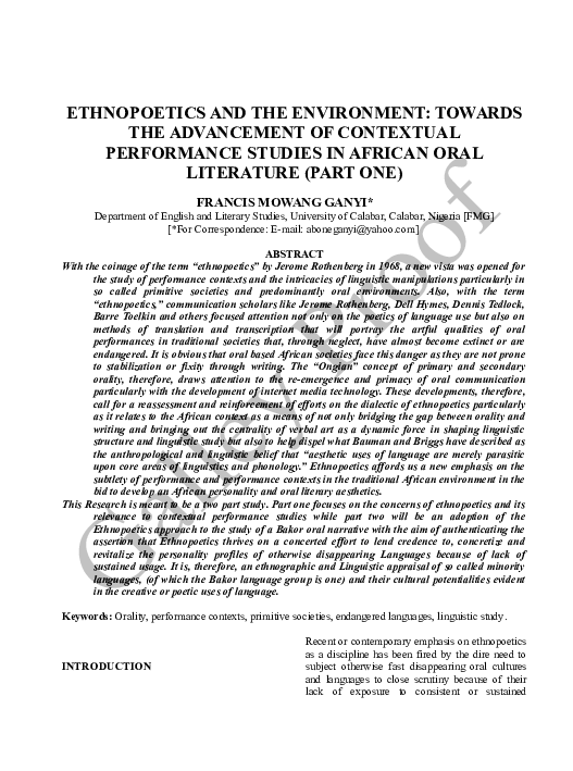 (PDF) RE-CONSTRUCTING THE THEORY AND PRACTICE OF ORAL PERFORMANCE IN AFRICA | Prof. Mark Osama ...