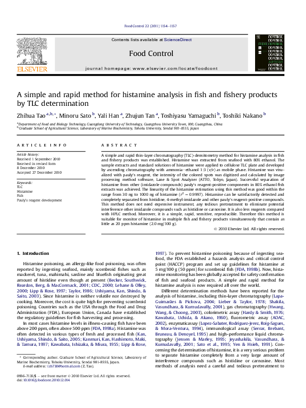 (PDF) A simple and rapid method for histamine analysis in fish and ...