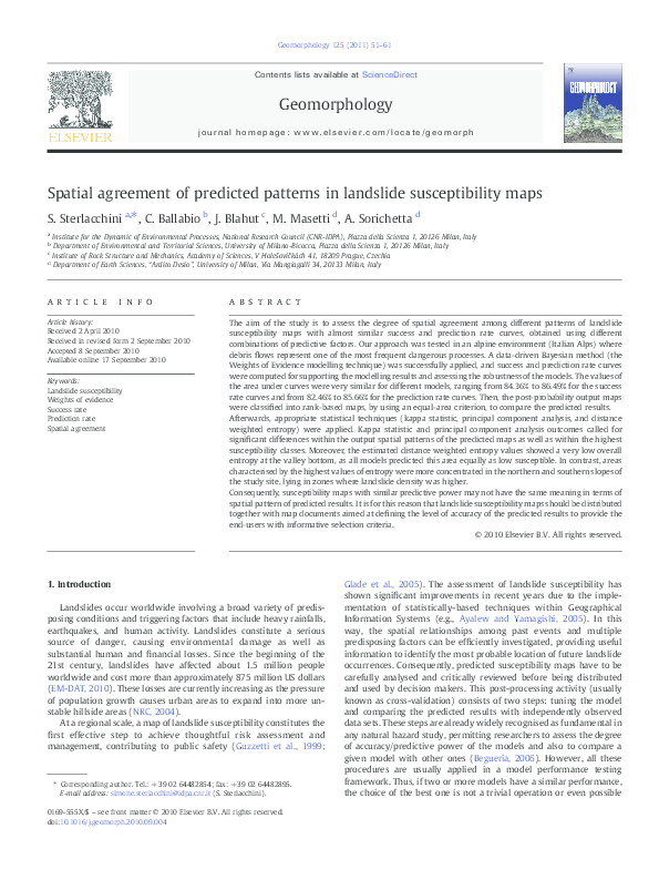 (PDF) Spatial agreement of predicted results in landslide susceptibility maps