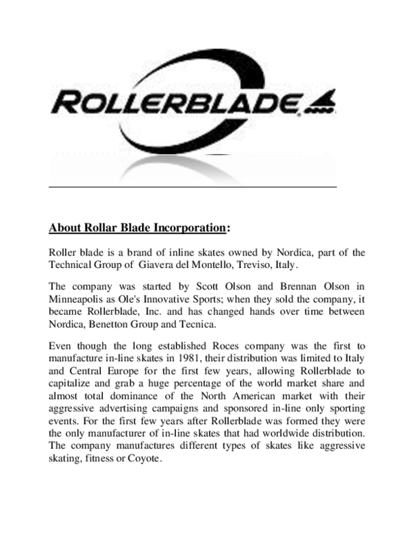 (DOC) About Rollar Blade Incorporation