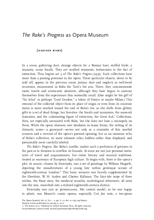 (PDF) The Rake's Progress as Opera Museum