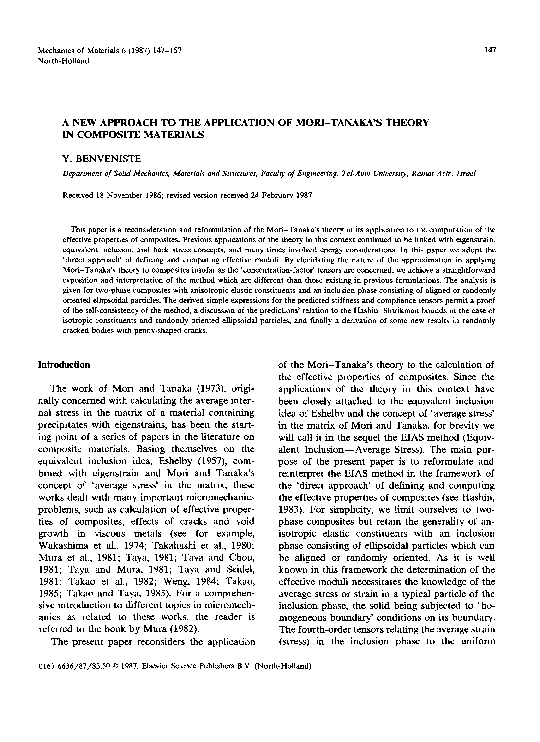 (PDF) A NEW APPROACH TO THE APPLICATION OF MORI-TANAKA'S THEORY IN ...