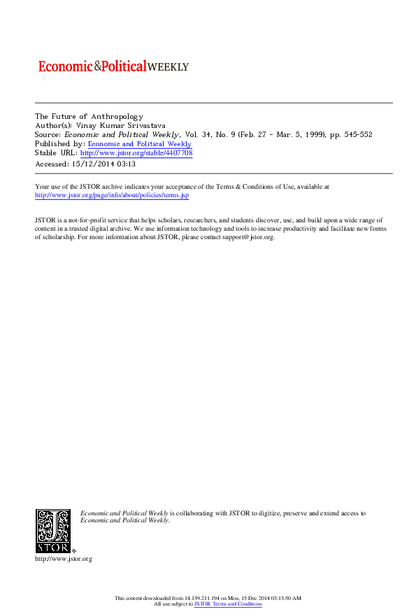 (PDF) The Future of Anthropology by Vinay Kumar Srivastava