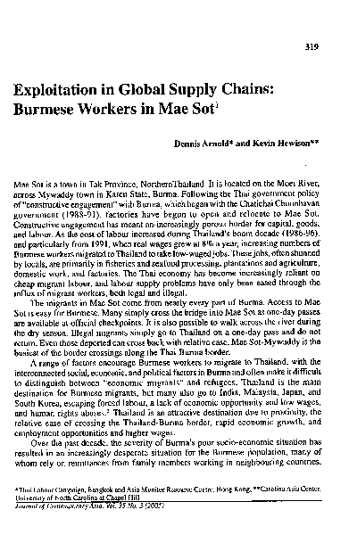 (PDF) Exploitation in Global Supply Chains: Burmese Workers in Mae Sot
