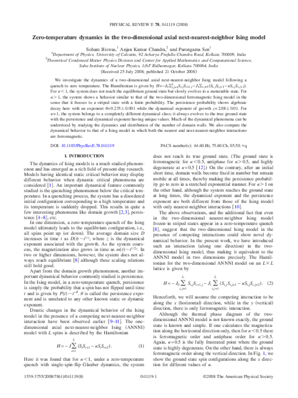 (PDF) Zero-Temperature Dynamics In the Two-Dimensional Axial Next-Nearest-Neighbor Ising Model