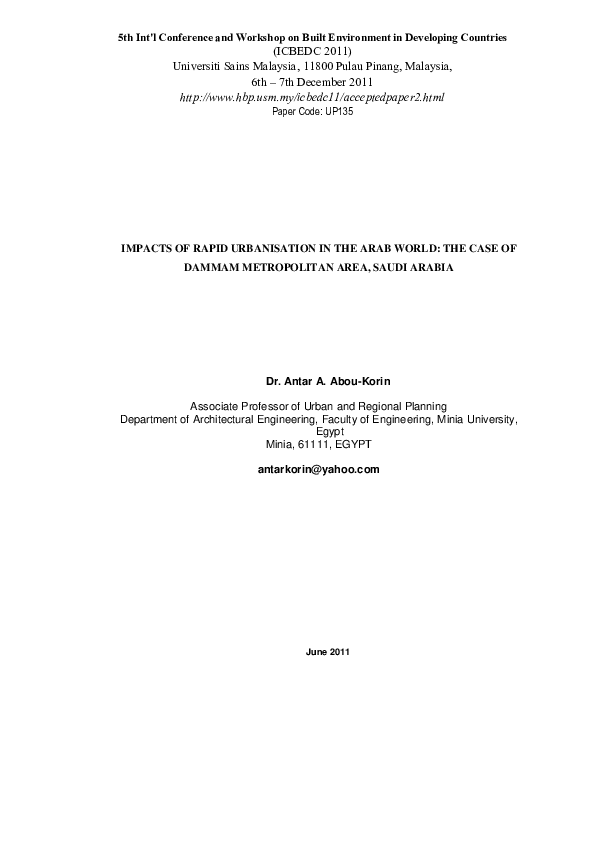 (PDF) Impacts of Rapid Urbanisation in the Arab World: the Case of ...