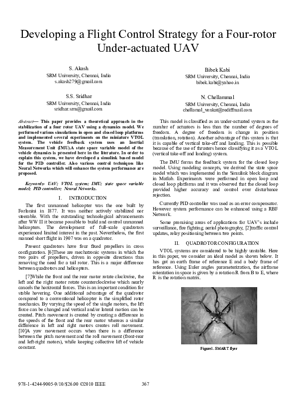 (PDF) Developing a flight control strategy for a four-rotor under ...