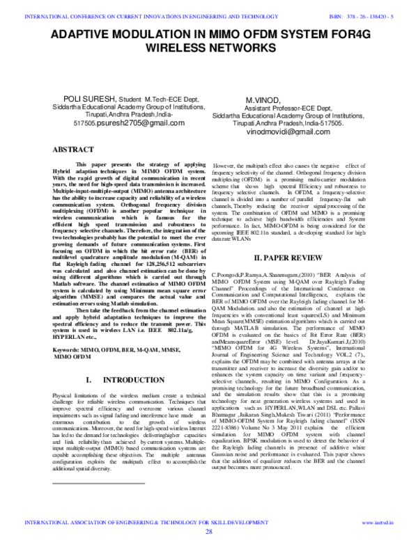 Pdf Iaetsd Adaptive Modulation In Mimo Ofdm System For4g Wireless Networks
