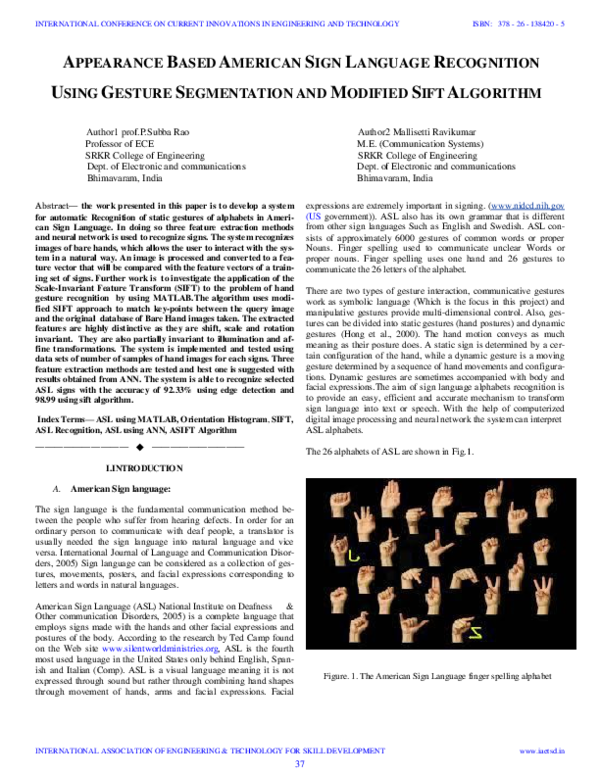 Pdf Iaetsd Appearance Based American Sign Language Recognition Using Gesture Segmentation And