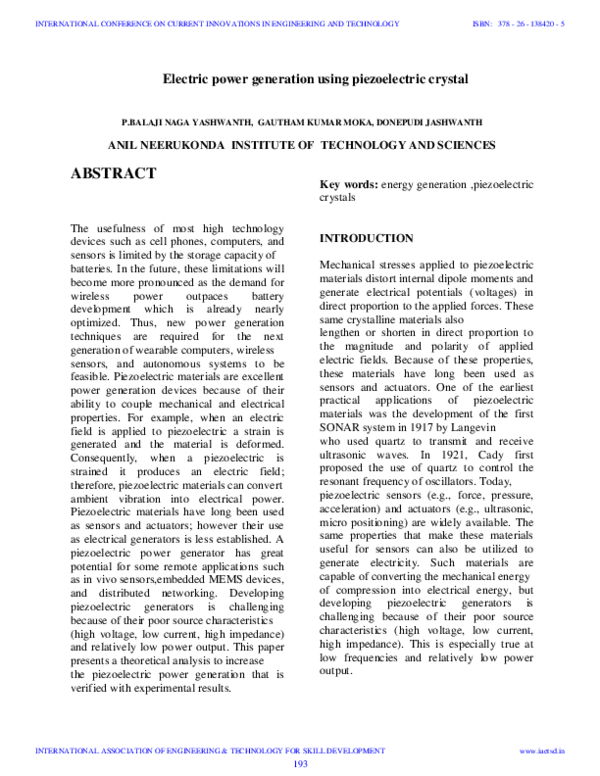 (PDF) IAETSD-Electric power generation using piezoelectric crystal