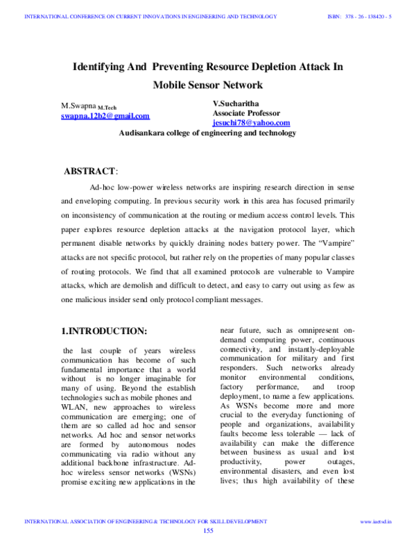 (PDF) IAETSD-Identifying And Preventing Resource Depletion Attack In Mobile Sensor Network