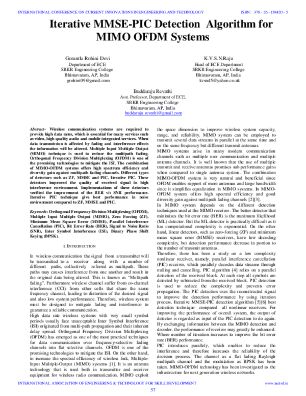 Pdf Iaetsd Iterative Mmse Pic Detection Algorithm For Mimo Ofdm Systems