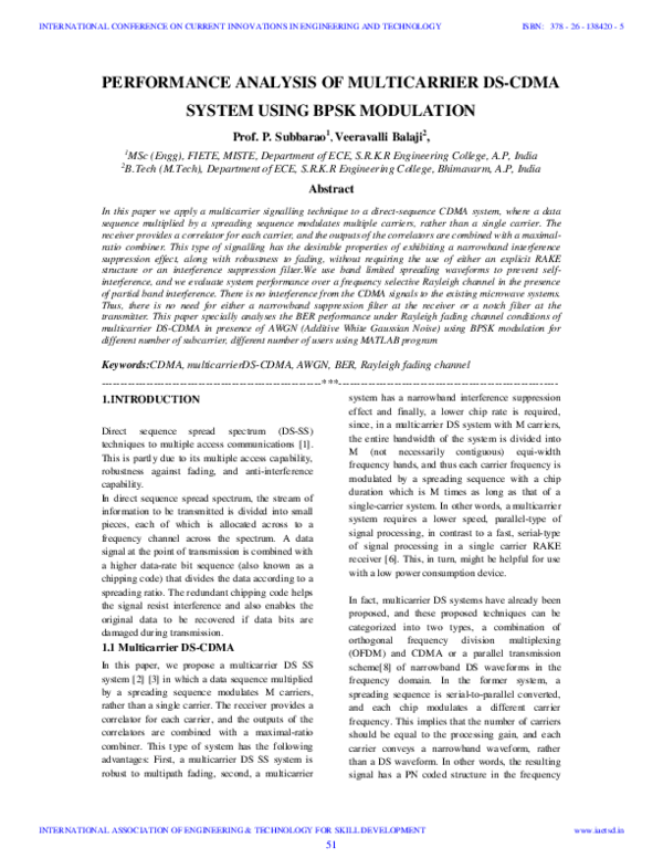 Pdf Iaetsd Performance Analysis Of Multicarrier Ds Cdma System Using