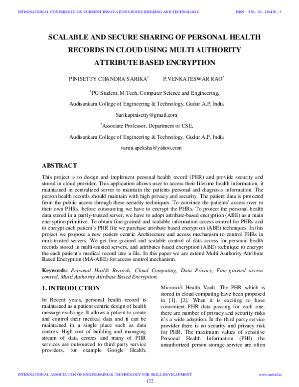 (PDF) IAETSD-SCALABLE AND SECURE SHARING OF PERSONAL HEALTH RECORDS IN CLOUD USING MULTI ...