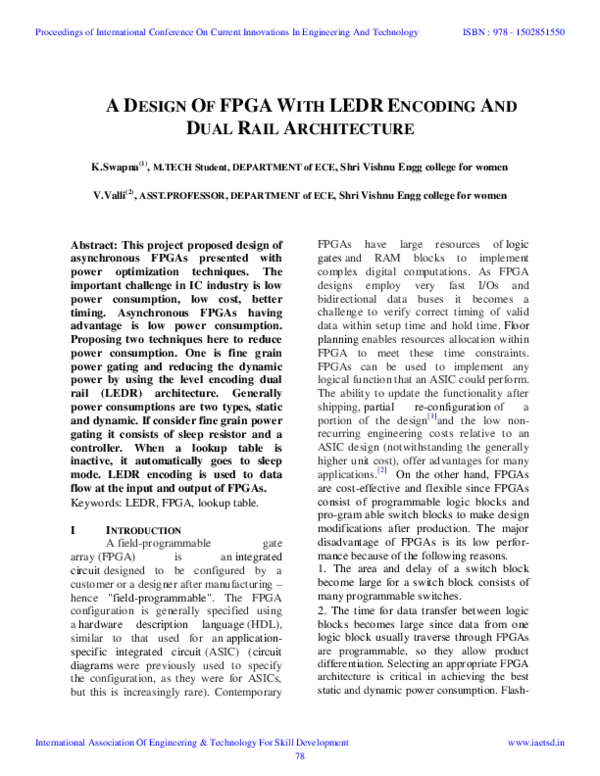Iaetsd A Design Of Fpga With Ledr Encoding And Dual Rail Architecture