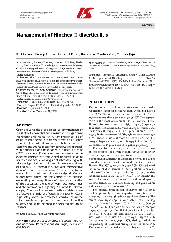 (PDF) Management of Hinchey II diverticulitis
