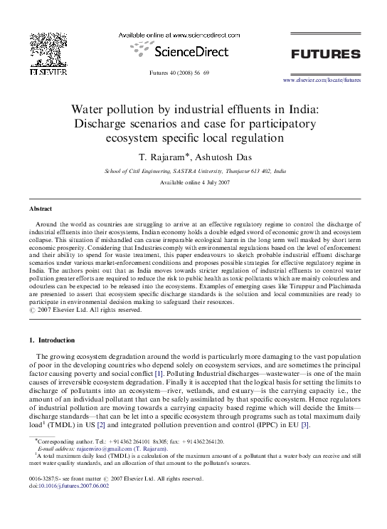 Water pollution by industrial effluents in India: Discharge scenarios ...
