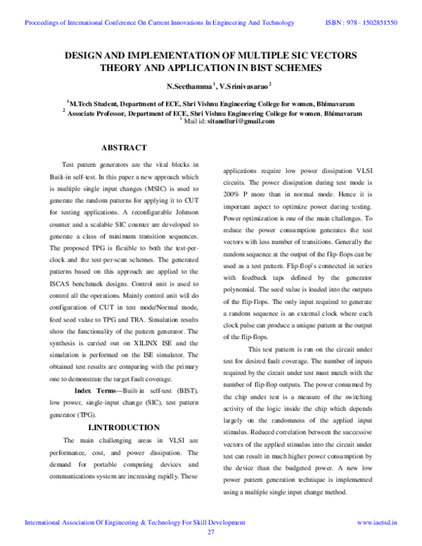 Pdf Iaetsd Design And Implementation Of Multiple Sic Vectors Theory And Application In Bist