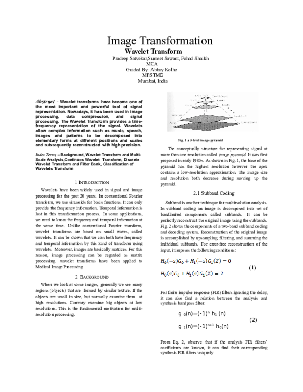 Doc Image Transformation Wavelet Transform