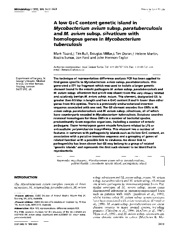 (PDF) A low G+C content genetic island in Mycobacterium avium subsp ...