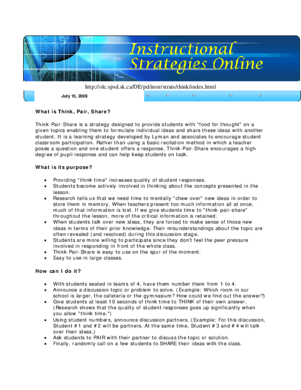 (PDF) Think Pair Share