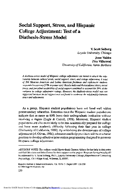 (PDF) Social Support, Stress, and Hispanic College Adjustment: Test of ...