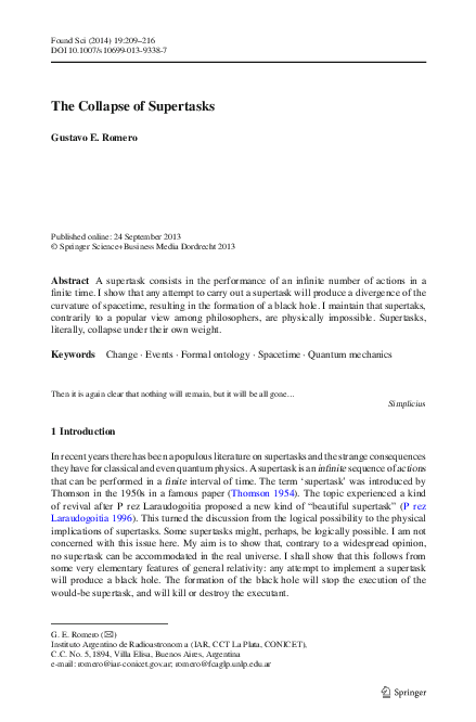 (PDF) The Collapse of Supertasks